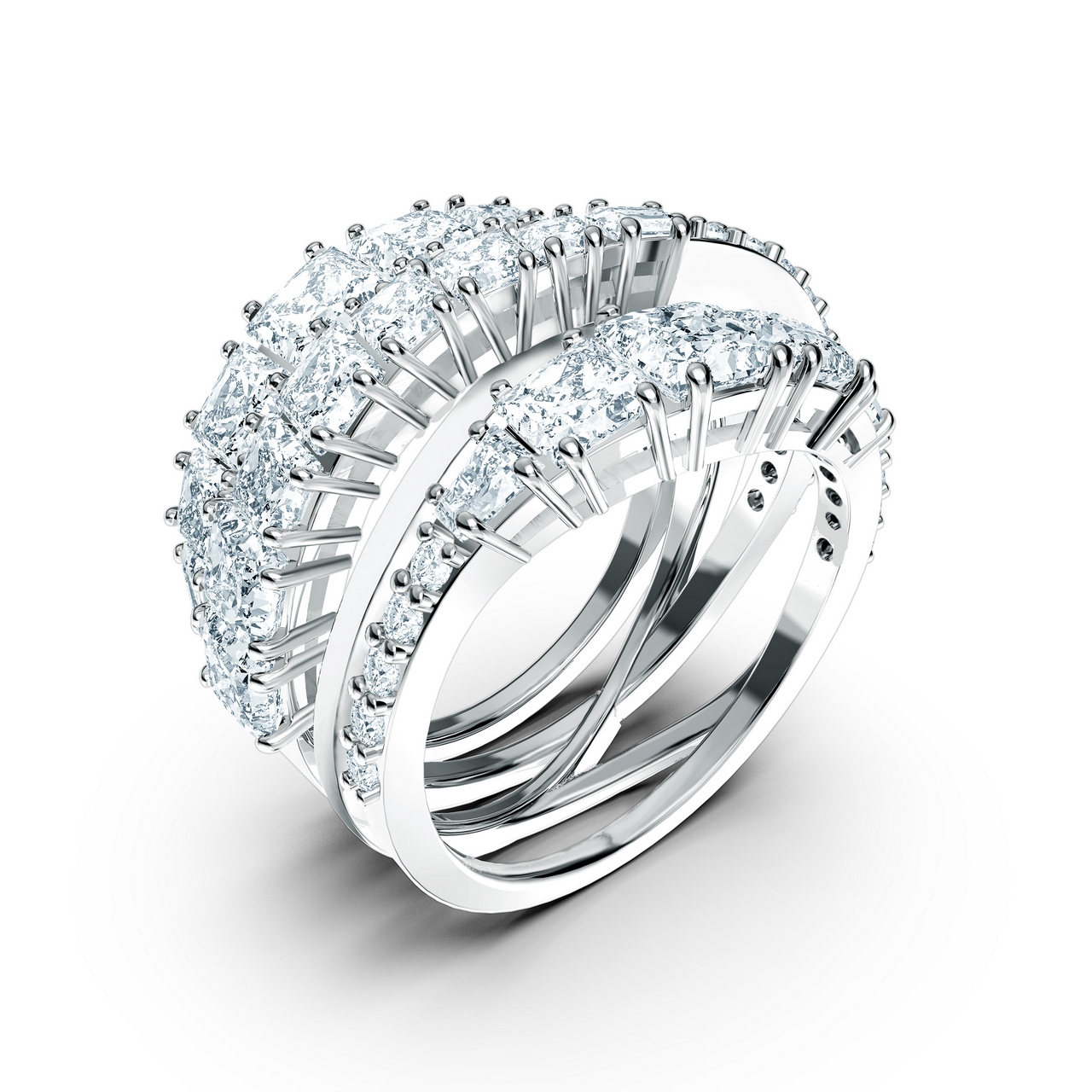 Hyperbola ring Mixed cuts, White, Rhodium plated - Crystal Swan