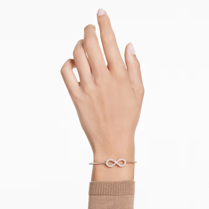 Hyperbola bangle Infinity, White, Rose gold-tone plated - Crystal Swan