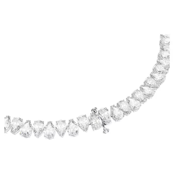 Matrix necklace Pear cut, White, Rhodium plated - Crystal Swan